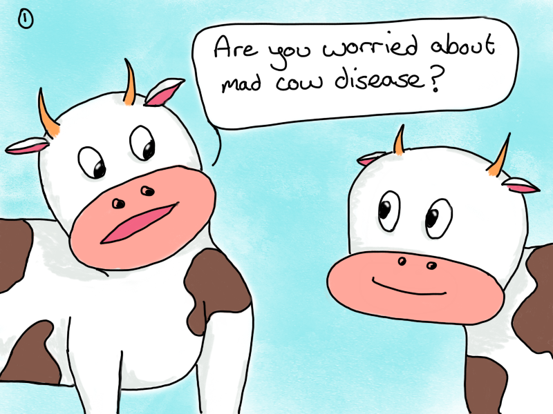 Funny Cows Comic - Two Cows - Red Trees, Pink Air